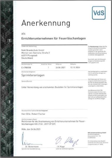 VdS-Errichteranerkennung Sprinkleranlagen - Fire Protection Solutions - Brandschutz und ...